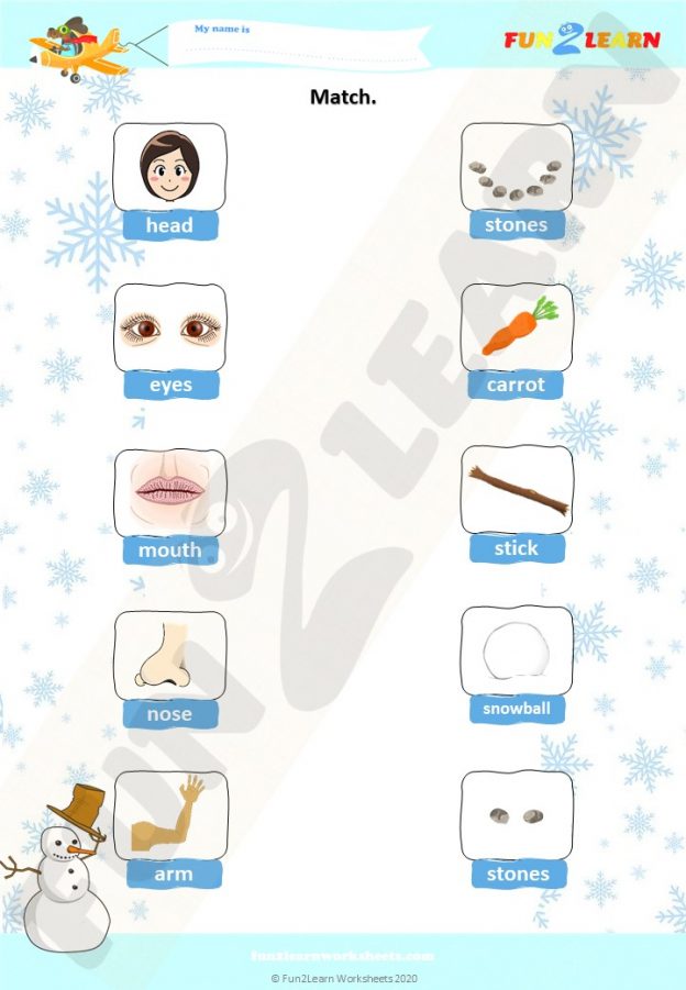 Let's Make A Snowman | Body Parts | Free ESL Worksheet - Fun2Learn