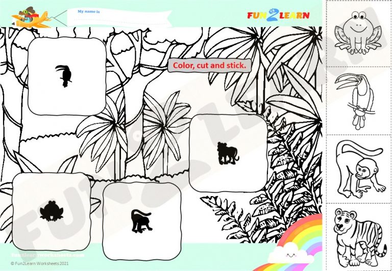 Walking In The Jungle | Free Worksheet | Cut and Stick - Fun2Learn